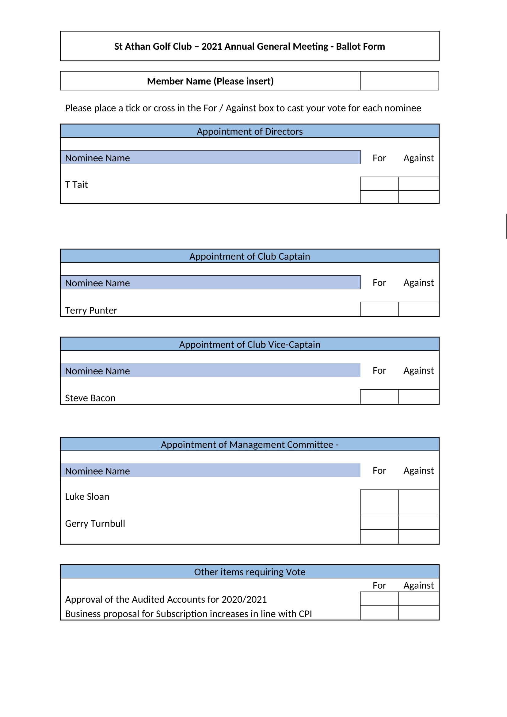 AGM 2021 - St Athan Golf Club